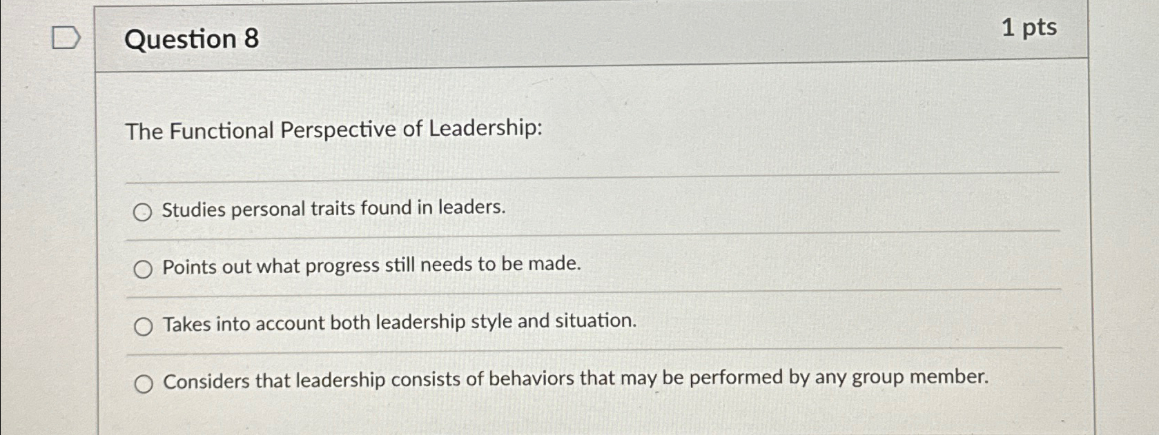 Solved Question 81 ﻿ptsThe Functional Perspective of | Chegg.com