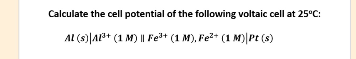 Solved Calculate The Cell Potential Of The Following Voltaic
