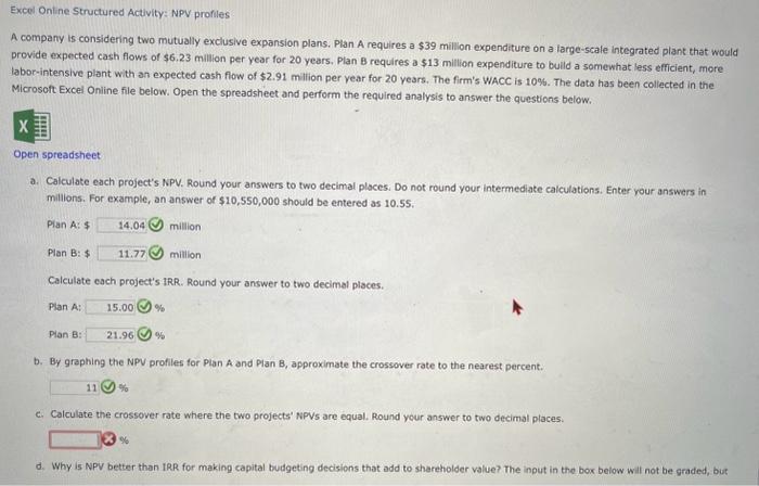 Solved Excel Online Structured Activity: NPV profiles A | Chegg.com