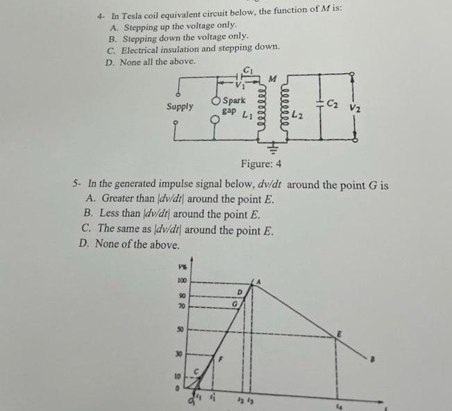 Solved 4. In Tesla coil equivalent circuit below, the | Chegg.com