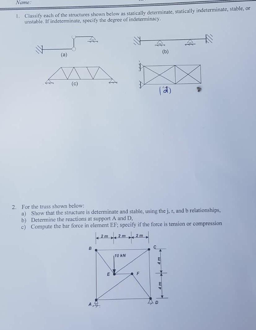 Solved Name 1. Classify each of the structures shown below | Chegg.com