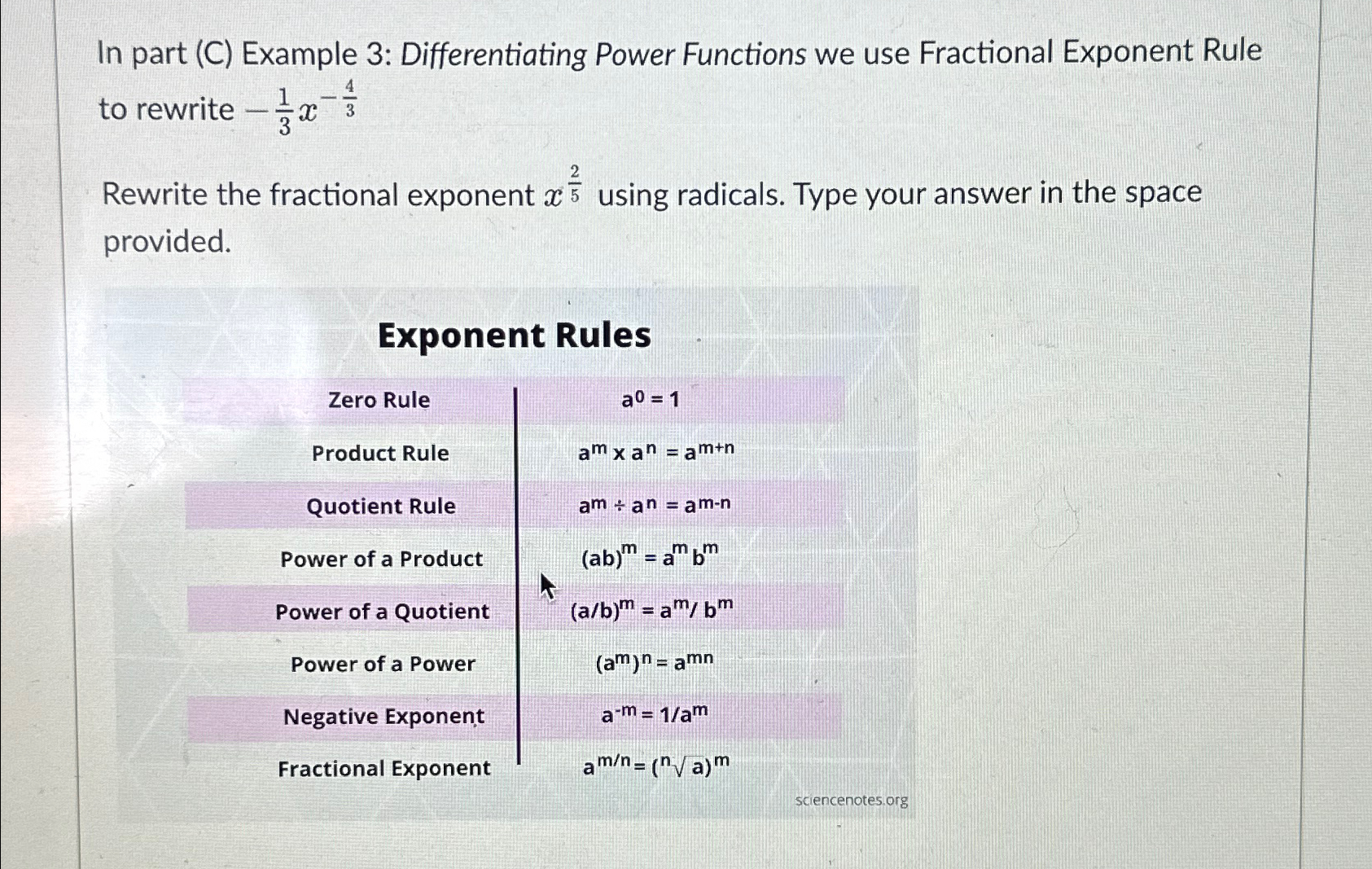 Solved In part (C) ﻿Example 3: Differentiating Power | Chegg.com