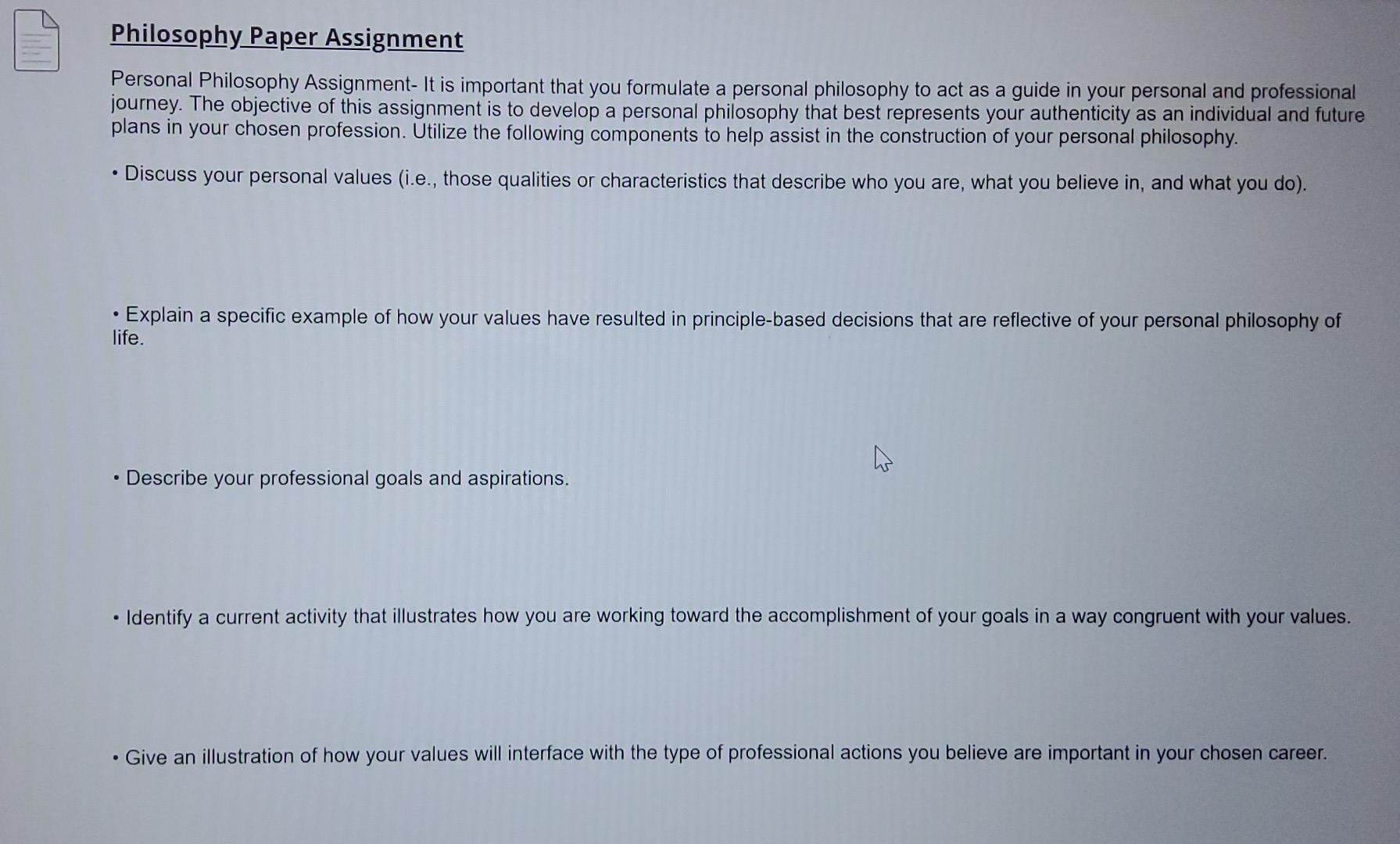 Philosophy Paper Assignment Personal Philosophy | Chegg.com