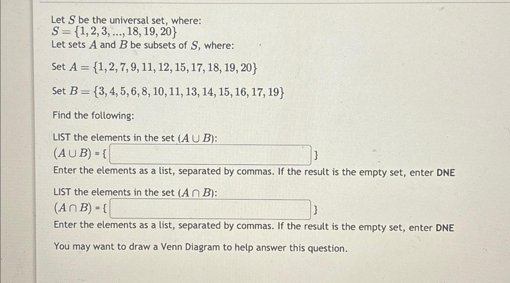 Solved Let S ﻿be the universal set, | Chegg.com