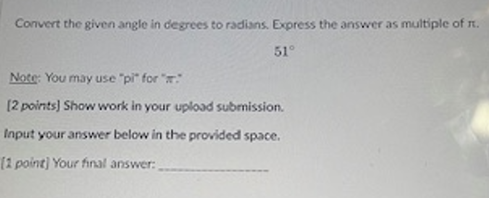 Solved Convert the given angle in degrees to radians. | Chegg.com