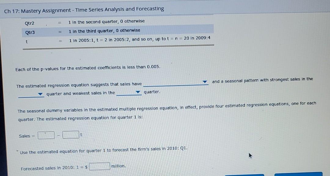 Solved Ch 17 Mastery Assignment Time Series Analysis And