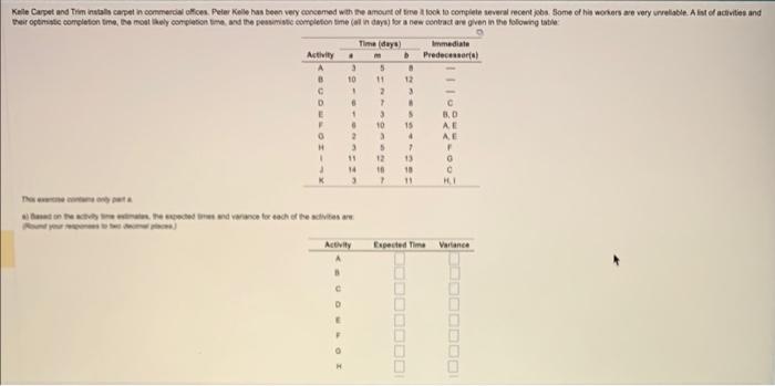 Solved Calculate Expected Time And Variance A K Calculate