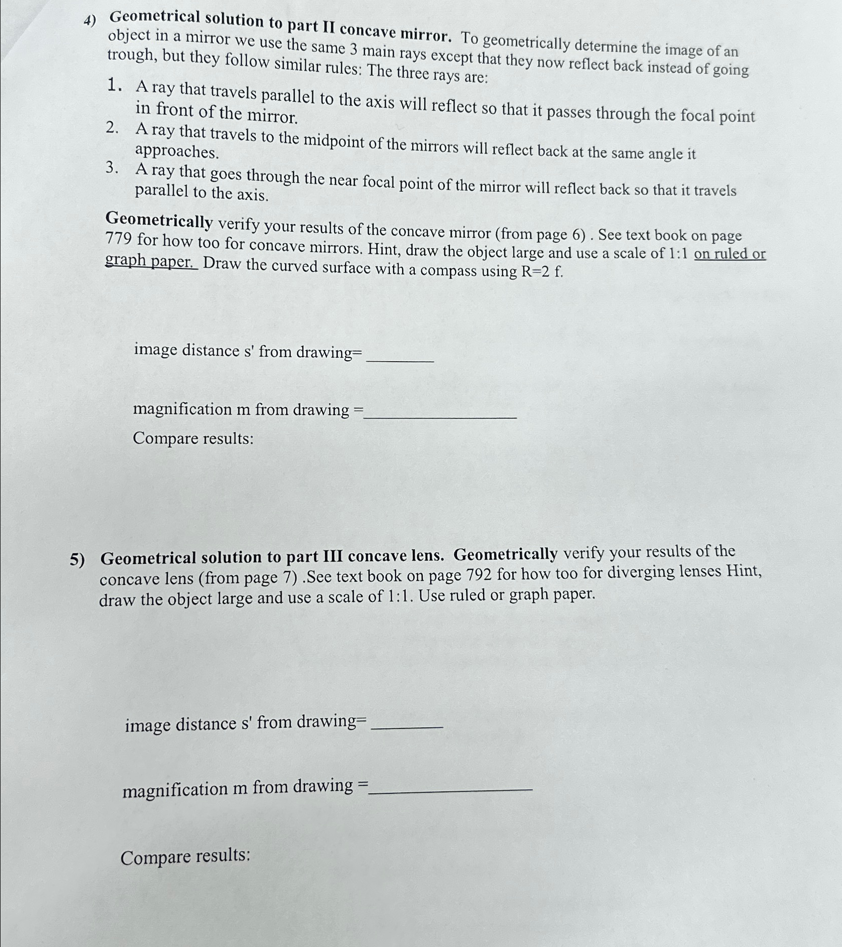 Solved Geometrical solution to part II concave mirror. To | Chegg.com