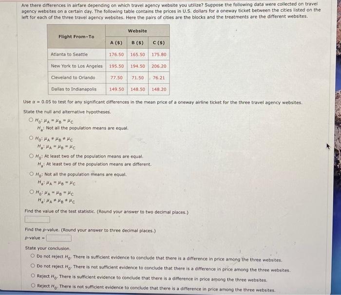 Solved Are there differences in airfare depending on which | Chegg.com