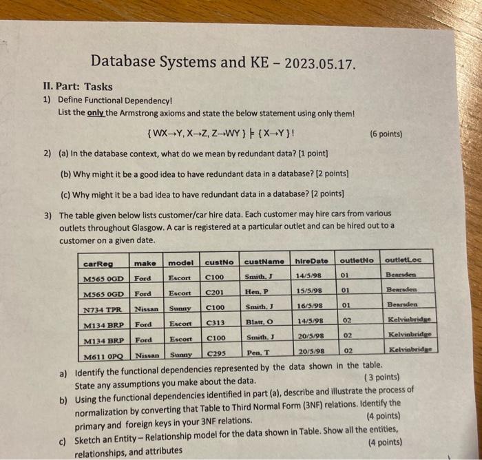 Database Systems and KE - 2023.05.17. II. Part: Tasks | Chegg.com