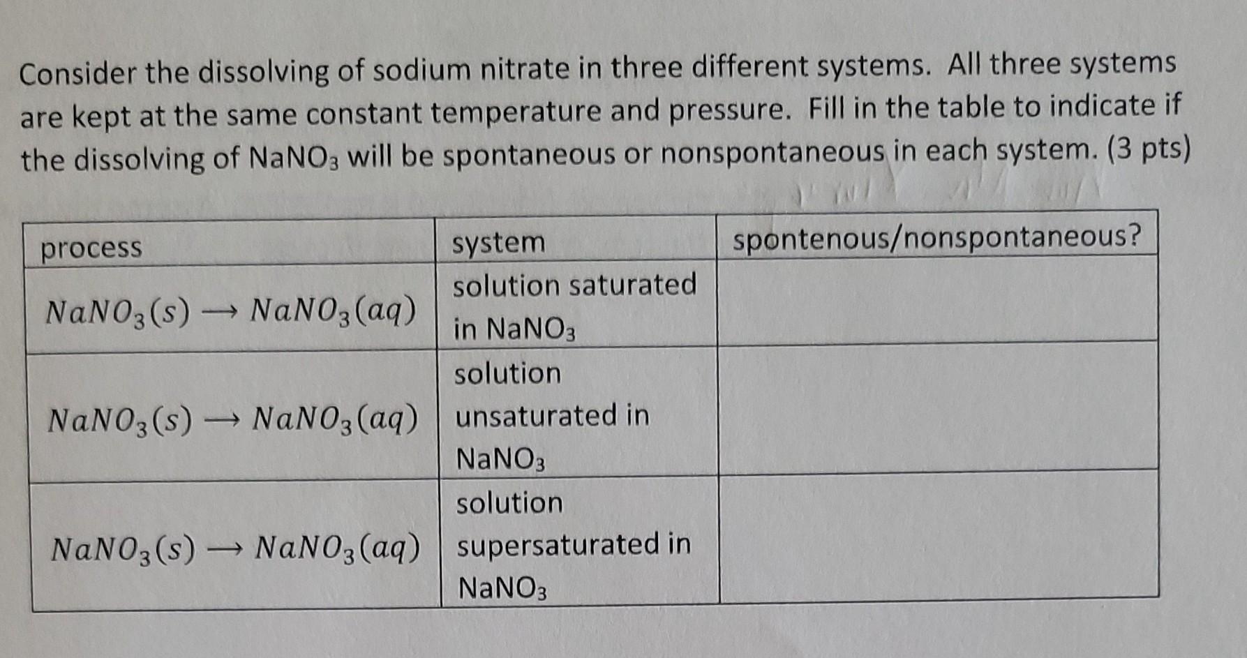 Solved Consider the dissolving of sodium nitrate in three | Chegg.com