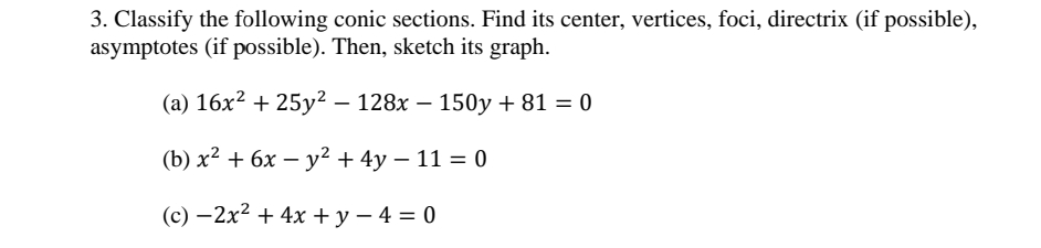 Classify the following conic sections. Find its | Chegg.com