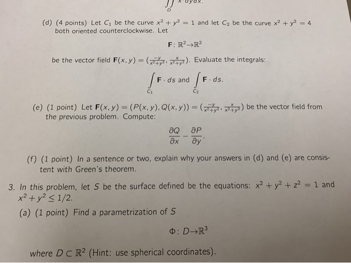 Solved 1) loyol (d) (4 points) Let C; be the curve x2 + y2 = | Chegg.com