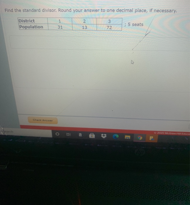 Solved Find the standard divisor. Round your answer to one | Chegg.com