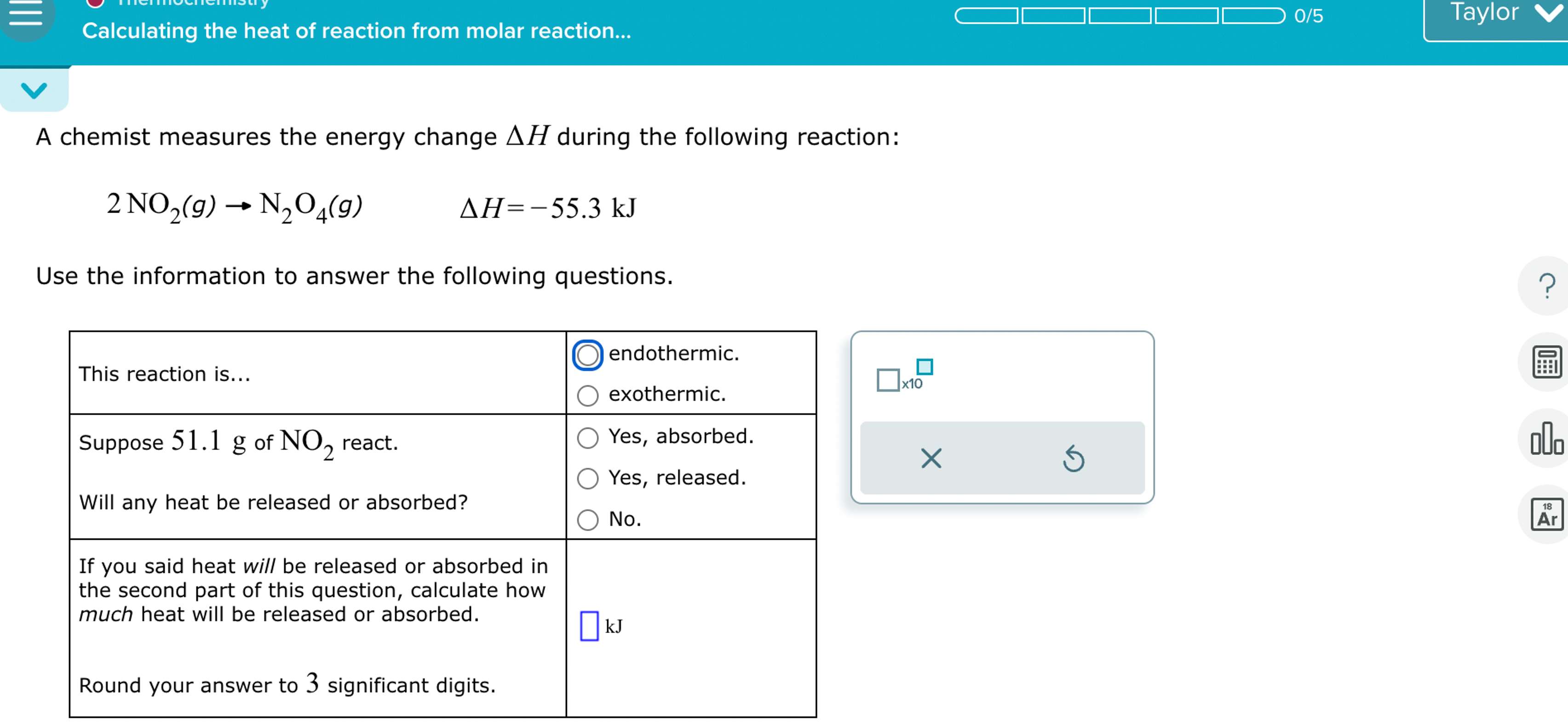 Solved A chemist measures the energy change ΔH ﻿during the | Chegg.com