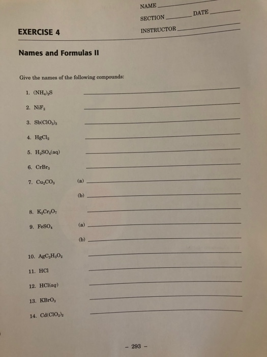 Solved NAME DATE SECTION INSTRUCTOR EXERCISE 4 Names and | Chegg.com