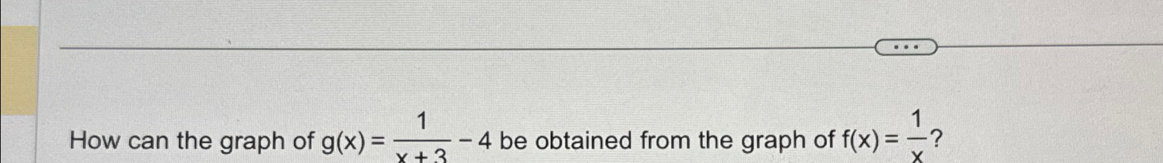 Solved How can the graph of g(x)=1x+3-4 ﻿be obtained from | Chegg.com
