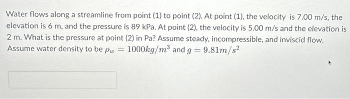Solved Water flows along a streamline from point (1) to | Chegg.com