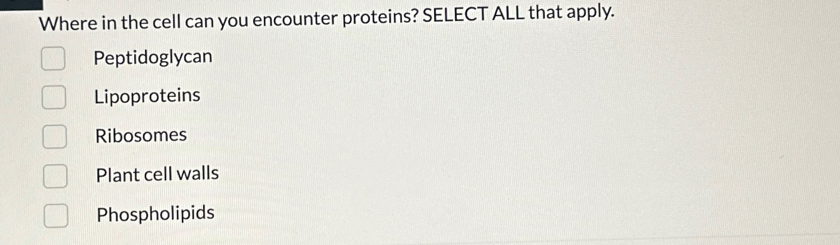 Solved Where in the cell can you encounter proteins? SELECT | Chegg.com