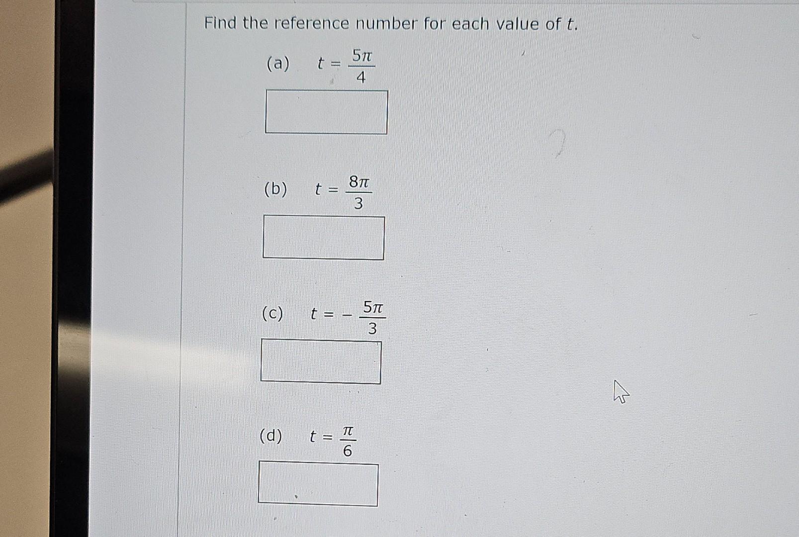 Solved Find the reference number for each value of t. (a) | Chegg.com