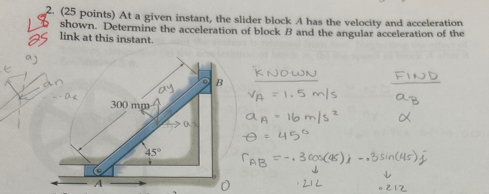 Solved ( 25 ﻿points) ﻿At a given instant, the slider block A | Chegg.com