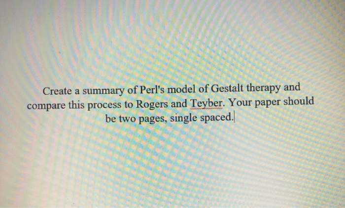 Solved Create a summary of Perl's model of Gestalt therapy | Chegg.com
