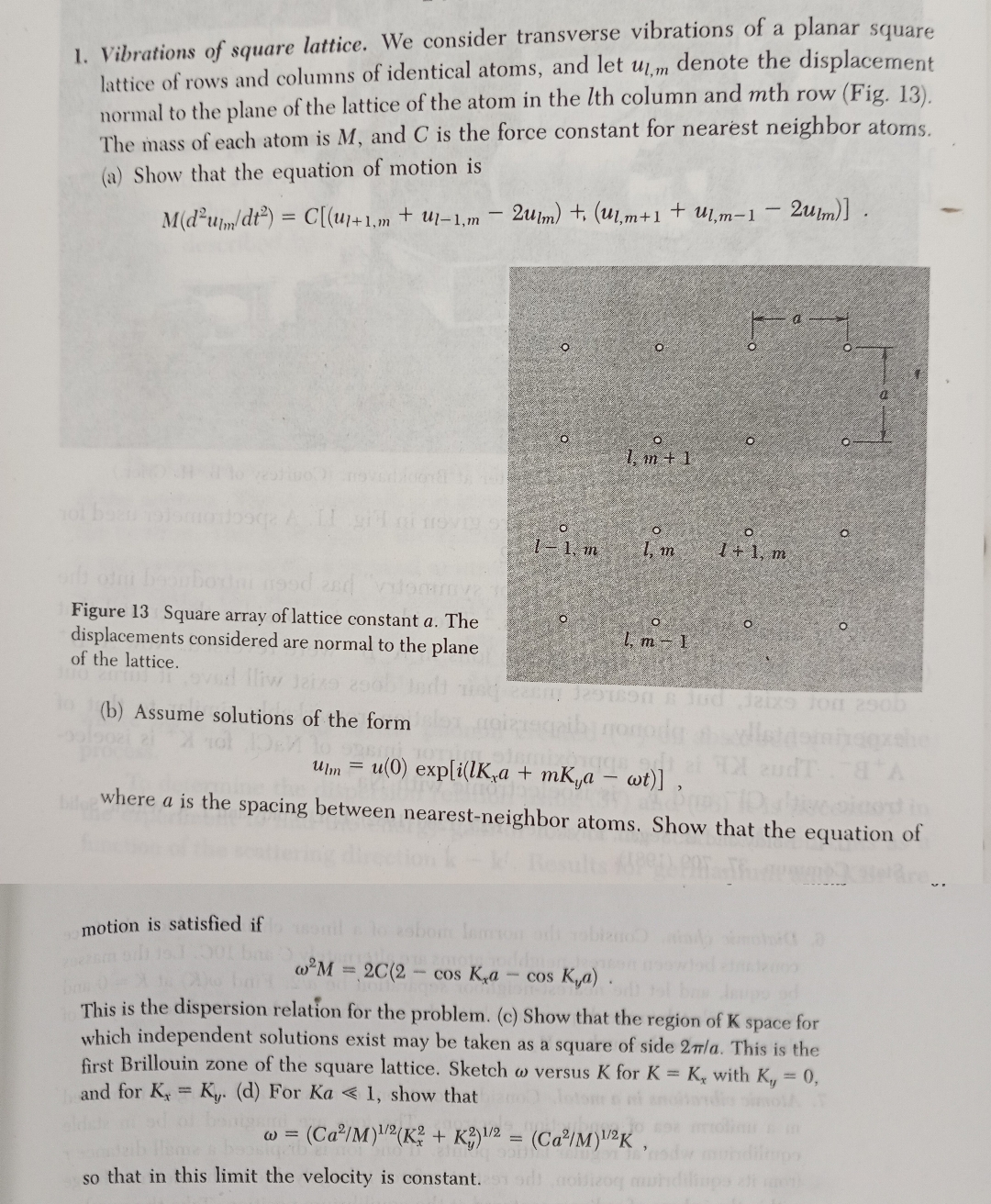 Solved Vibrations of square lattice. We consider transverse | Chegg.com