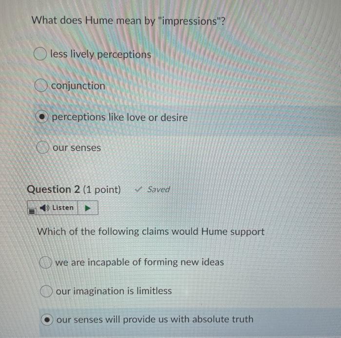 Solved What does Hume mean by "impressions"? less lively | Chegg.com