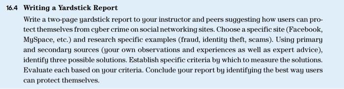Solved 16.4 Writing a Yardstick Report Write a two-page | Chegg.com