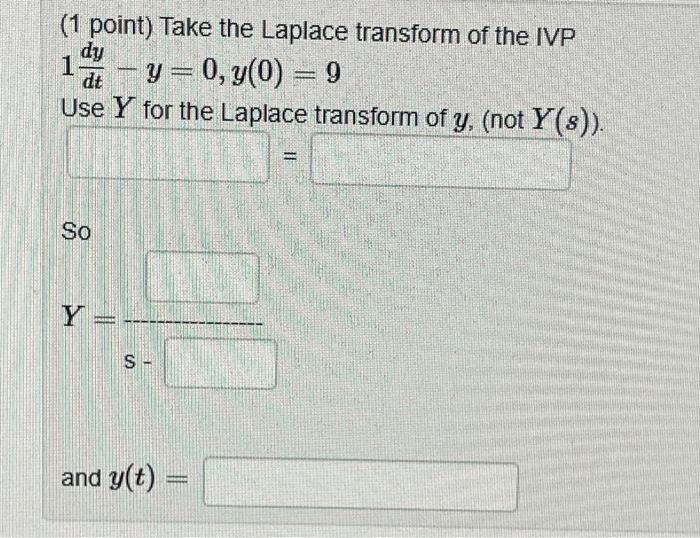 Solved (1 point) Take the Laplace transform of the IVP | Chegg.com