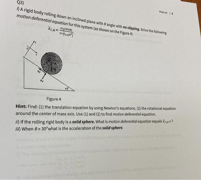 Solved i) A rigid body rolling down an inclined plane with θ | Chegg.com