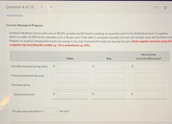 Solved Current Attempt in Progress Sunland Industries incurs | Chegg.com