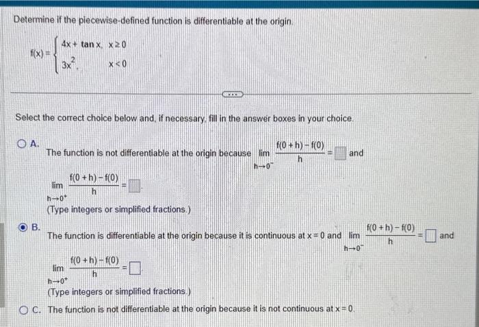 Solved Determine if the piecewise-defined function is | Chegg.com