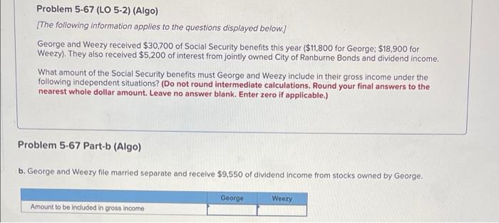 Solved Problem 5-67 (LO 5-2) (Algo) [The following | Chegg.com