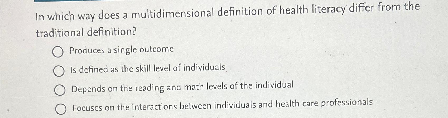 Solved In which way does a multidimensional definition of | Chegg.com