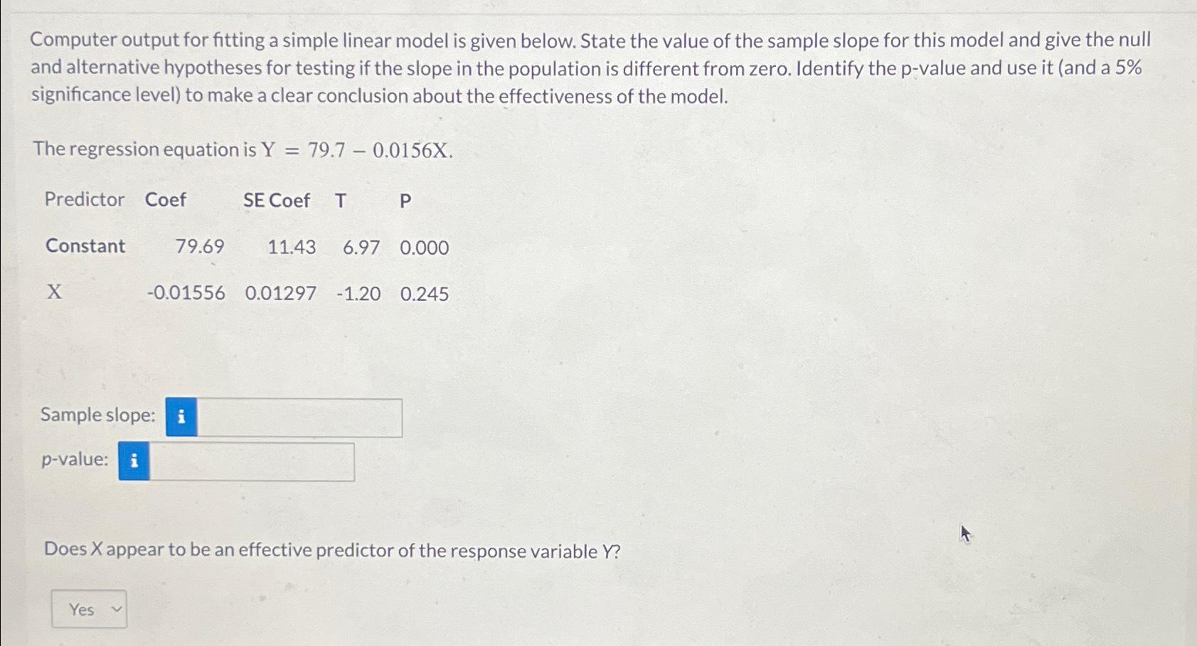 Solved Computer output for fitting a simple linear model is | Chegg.com