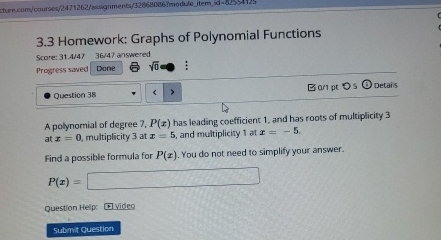 Solved 3.3 ﻿Homework: Graphs of Polynomial FunctionsScore: | Chegg.com