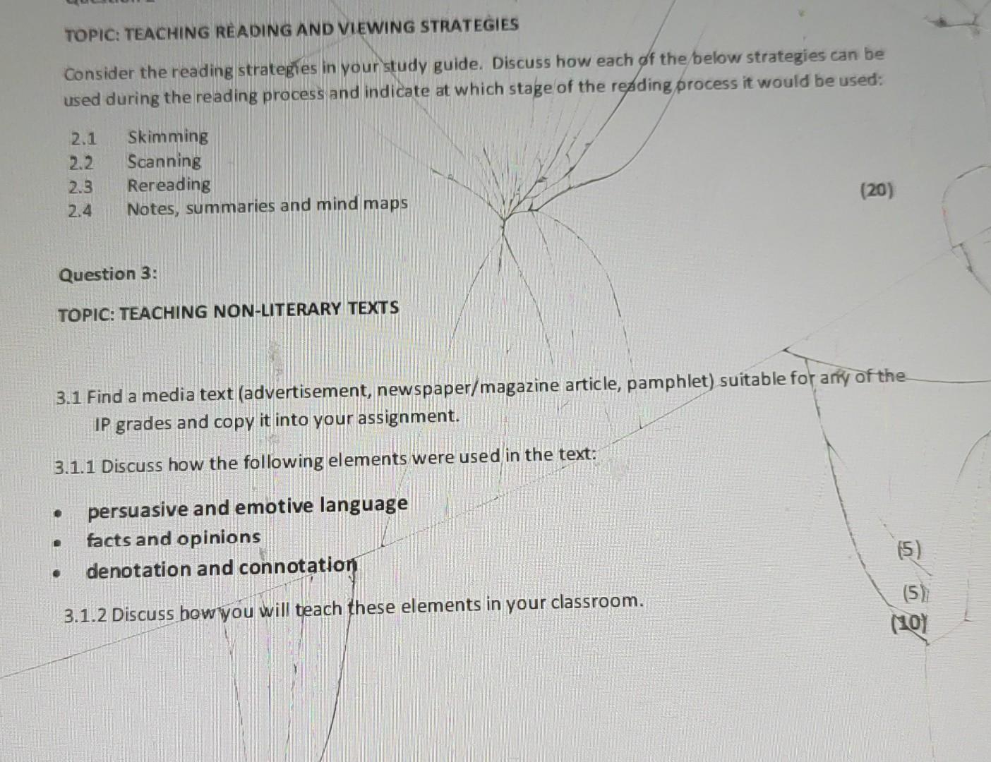 TOPIC: TEACHING READING AND VIEWING STRATEGIES | Chegg.com
