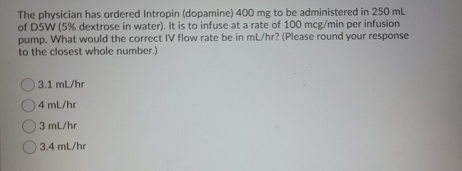 Solved The physician has ordered Intropin (dopamine) 400 mg | Chegg.com