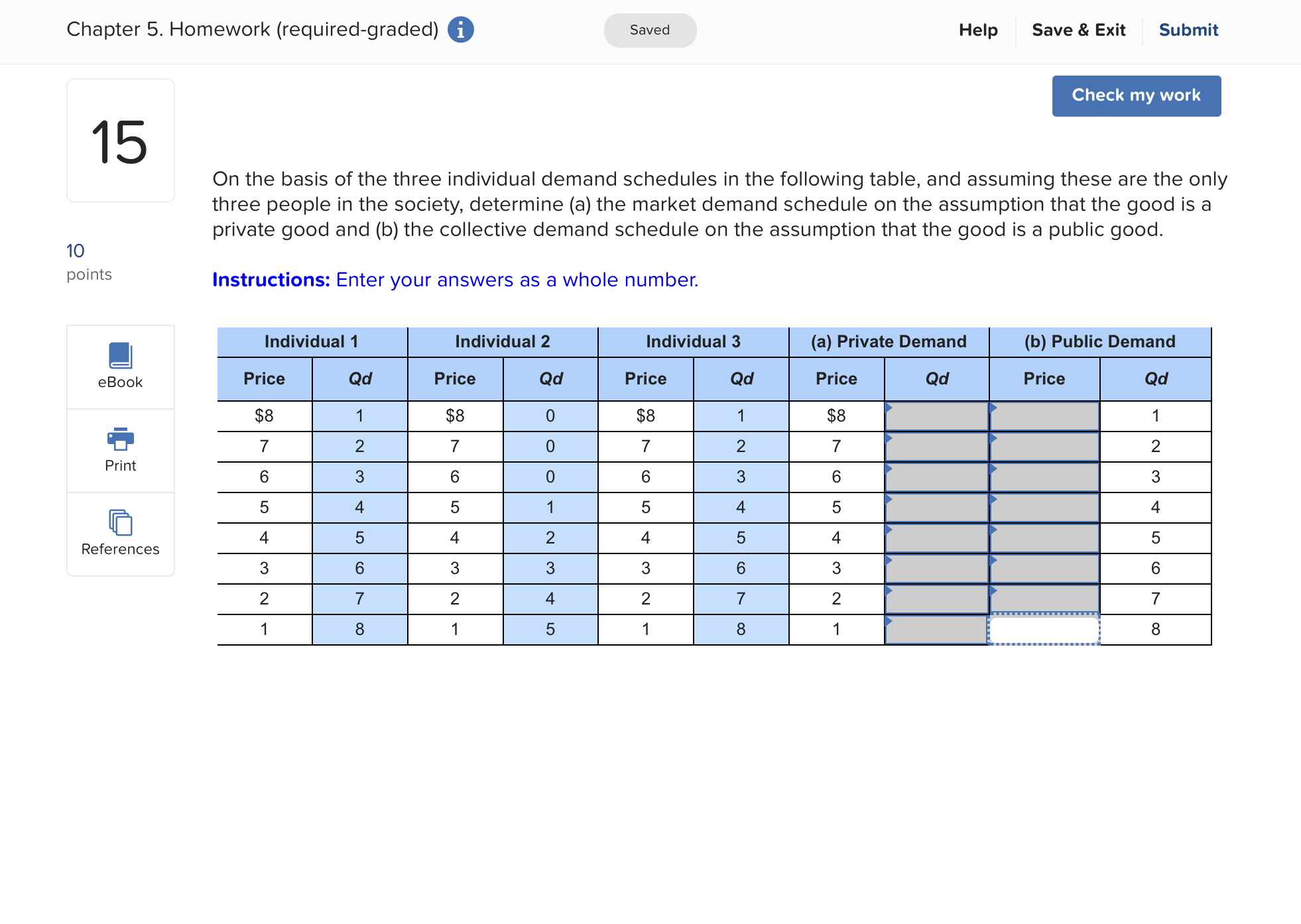 Solved On the basis of the three individual demand schedules | Chegg.com