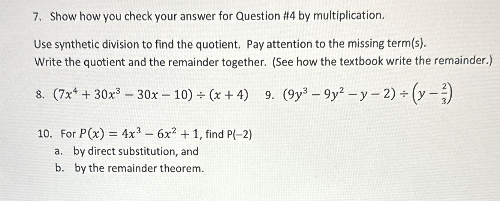 Solved Show how you check your answer for Question #4 ﻿by | Chegg.com