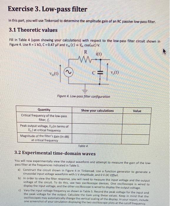 Solved Exercise 3. Low-pass filter In this part, you will | Chegg.com