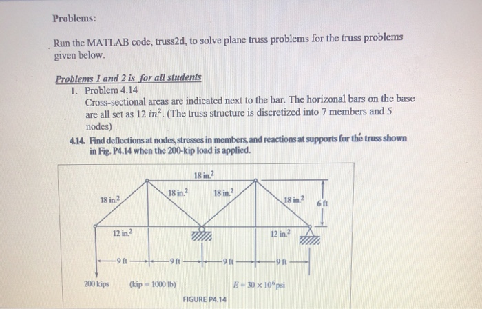 Problems: Run the MATLAB code, truss2d, to solve | Chegg.com
