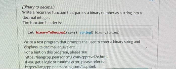 Solved Binary To Decimal Write A Recursive Function That 1668