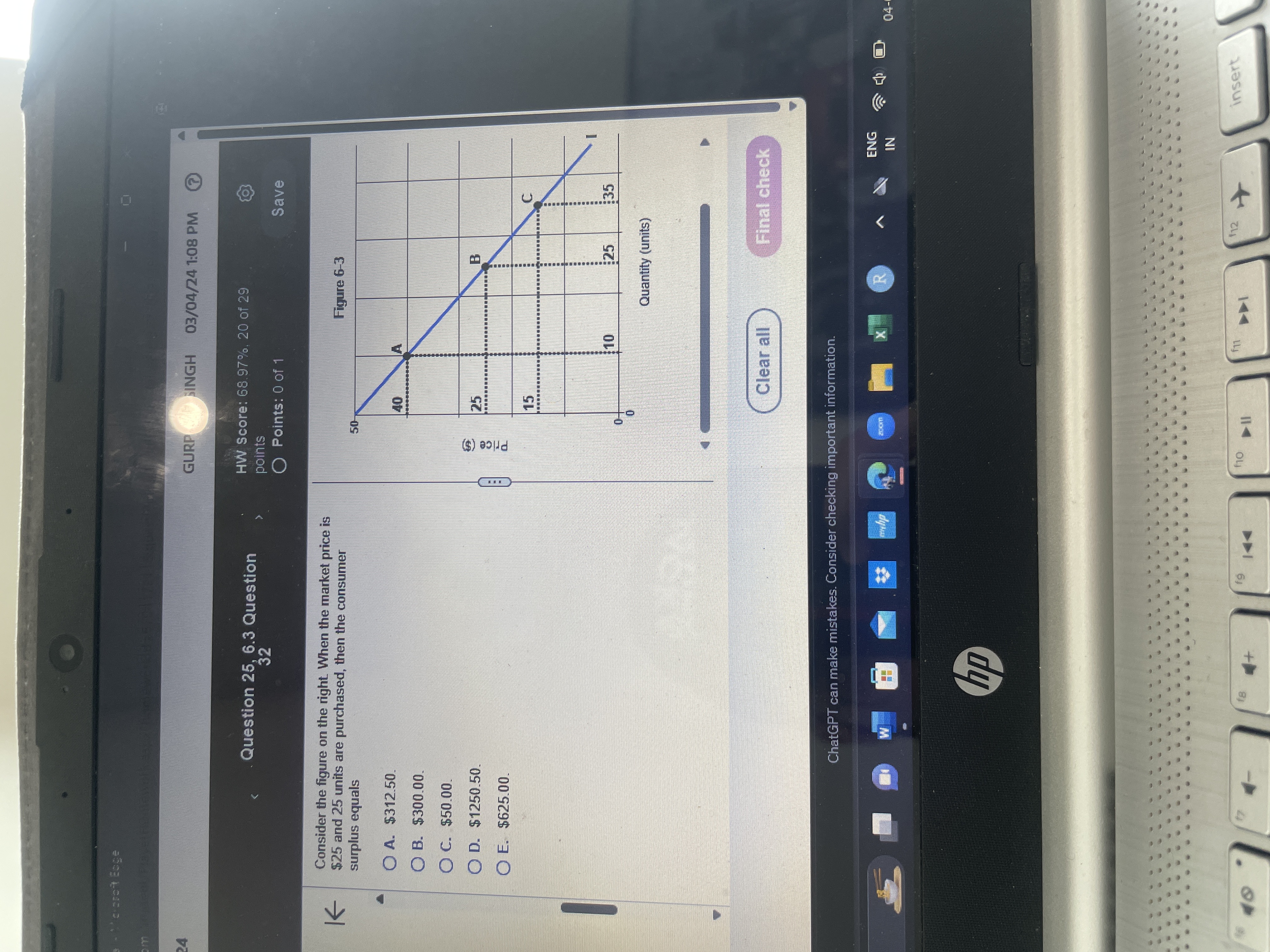 Solved what is the answer? option a. ﻿$312.50b. ﻿$300.00c. | Chegg.com