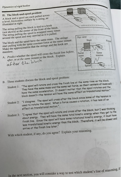 Solved GODA Dynamics of rigid bodies II. The block-and-spool | Chegg.com