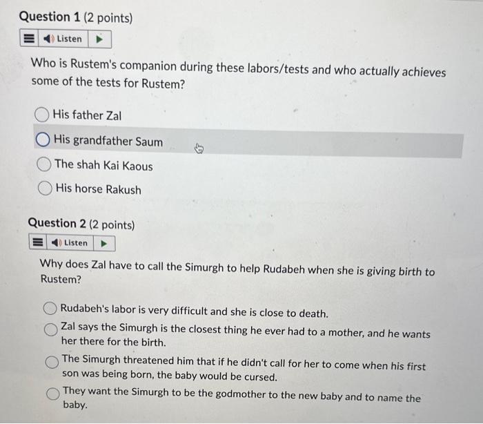 Who is Rustem's companion during these labors/tests | Chegg.com