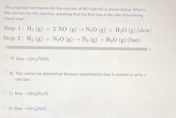 Solved The proposed mechanism for the reaction of NO with H2 | Chegg.com