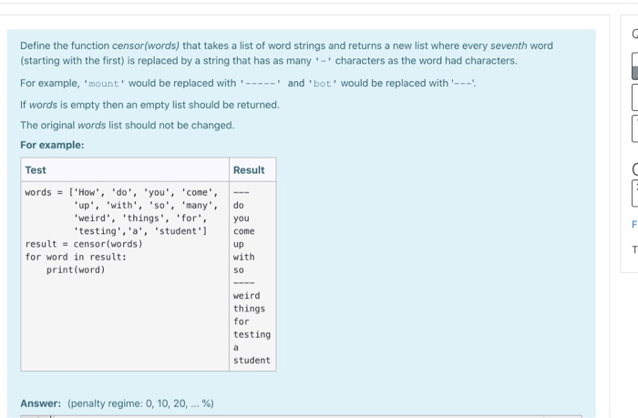 Solved Define the function censor(words) that takes a list | Chegg.com