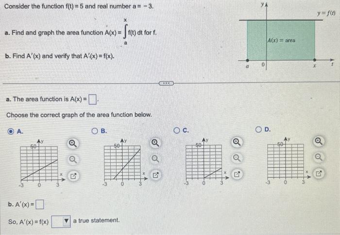 Solved Consider the function f(t)=5 and real number a=−3. a. | Chegg.com